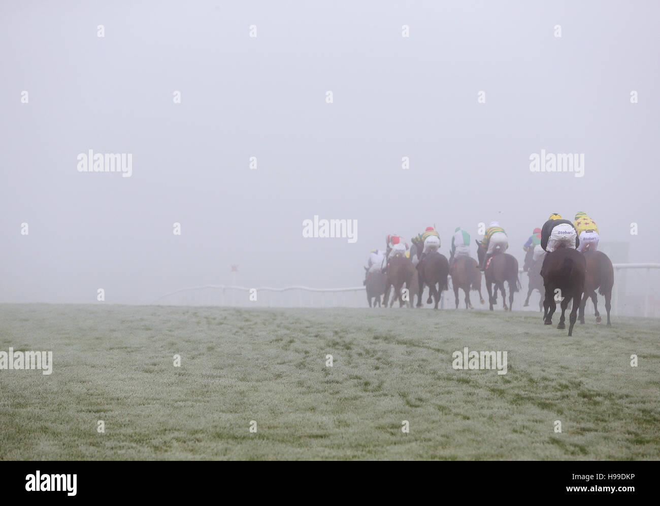 Runners and riders race to the finish in heavy fog during the Total ...