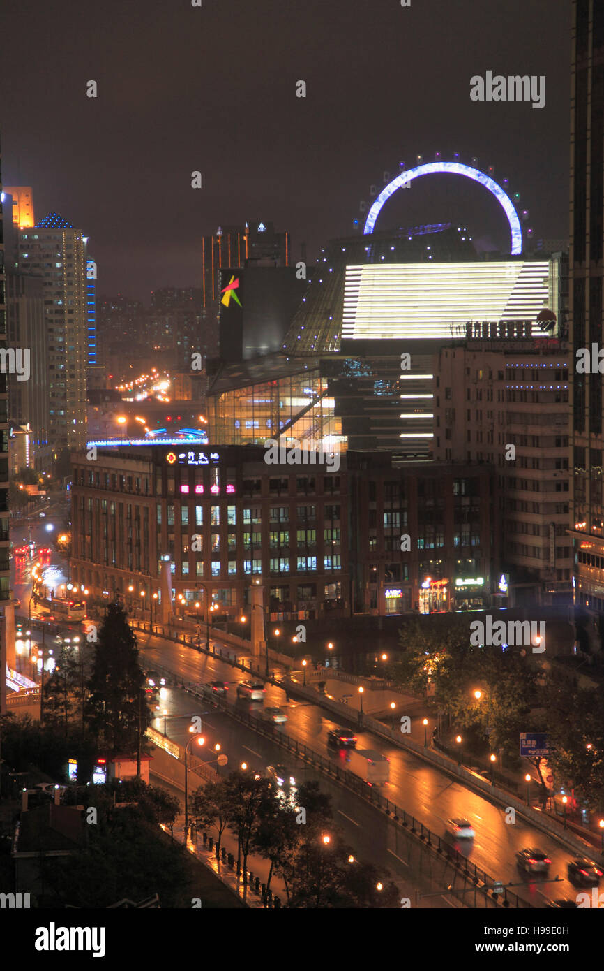 China, Shanghai, Xizang Middle Road, night, aerial view Stock Photo - Alamy
