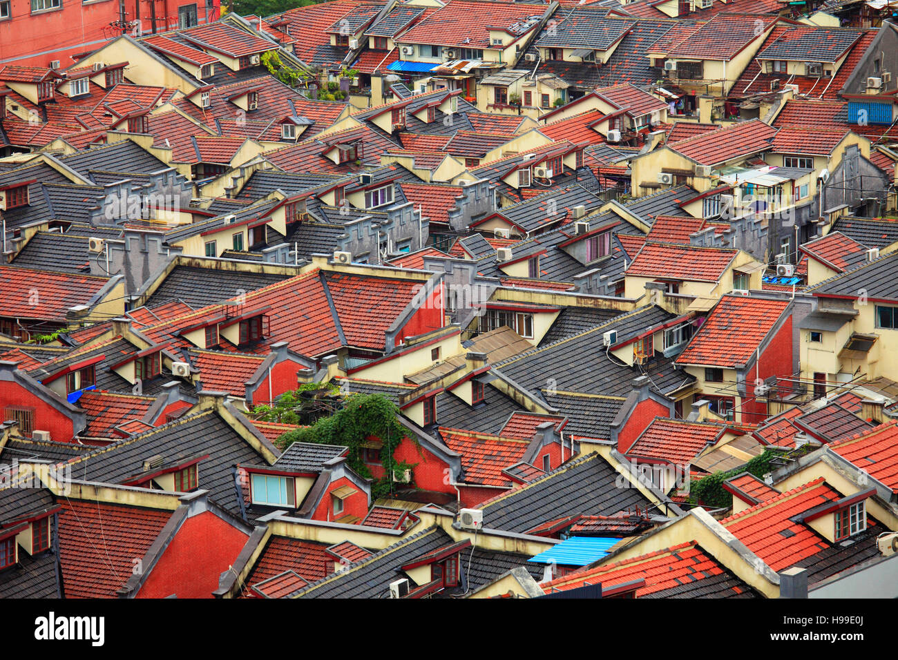 China, Shanghai, roofs, aerial view, residential area Stock Photo ... China, Shanghai, roofs, aerial view, residential area Stock Photo ...
