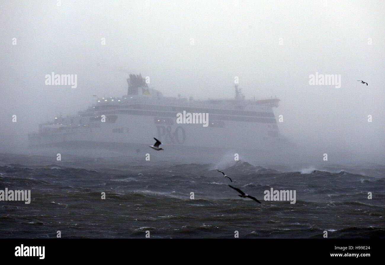 A P&O ferry leaves the Port of Dover in Dover, Kent, as Storm Angus hit ...