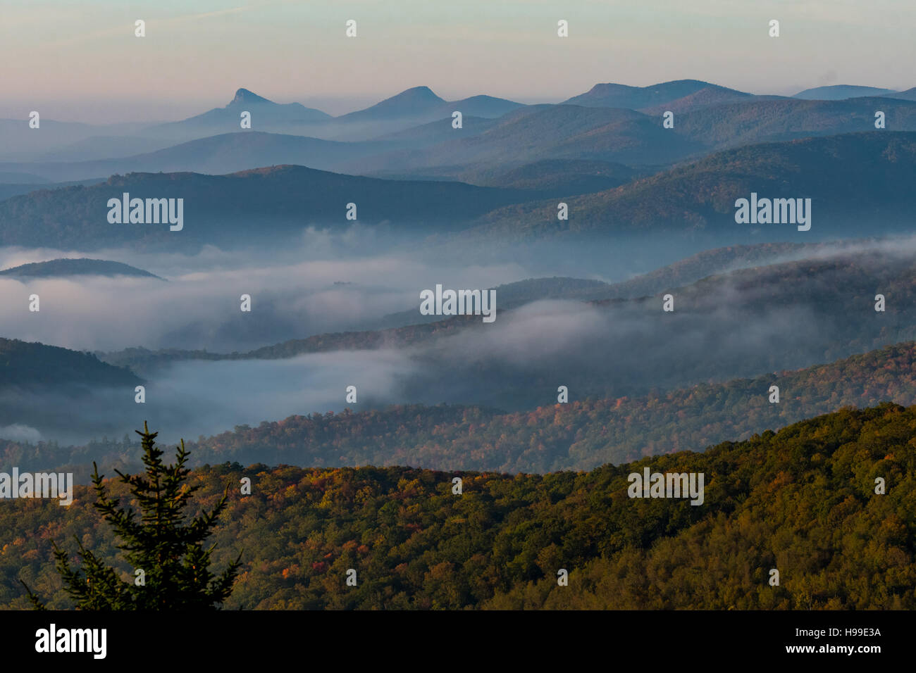 Whispy Fog in Appalachian Mountains in early fall Stock Photo - Alamy