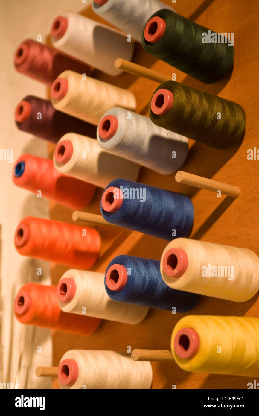 Germany, Hagen, castle Hohenlimburg, bobbins at the museum for cold ...