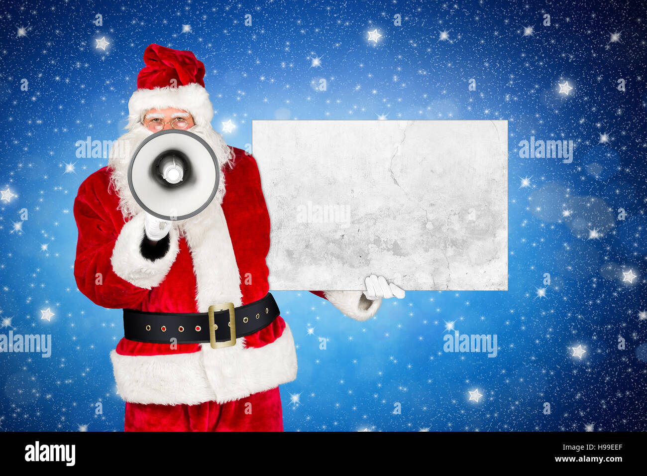 traditional classic red white santa claus making shouting loud ...