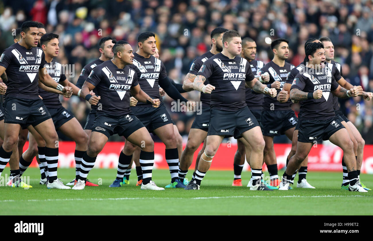 The New Zealand team perform their traditional haka before the Final of ...