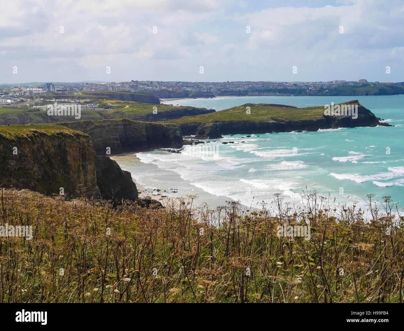 Whipsiderry Beach and Porth Island Cornwall UK from South West Cliff ...