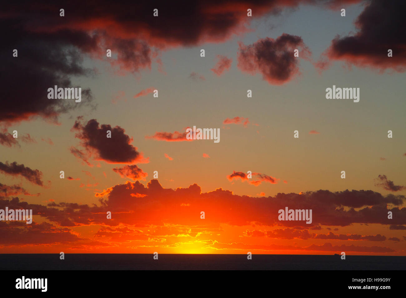 Sunset sky with clouds, sun colorful orange yellow sky landscape Stock ...