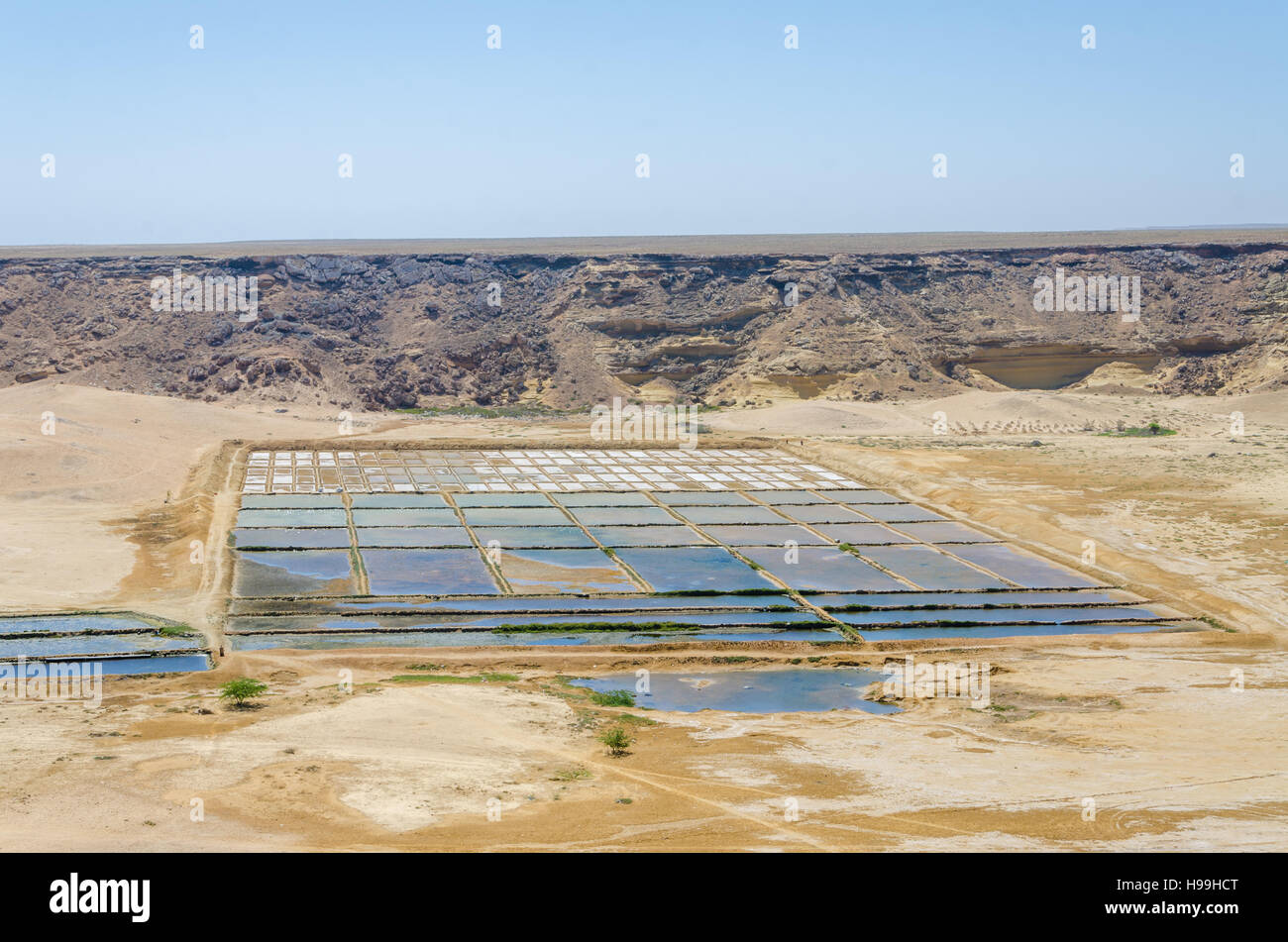 Traditional sea salt farming in square pools at Angola's Namib Desert ...