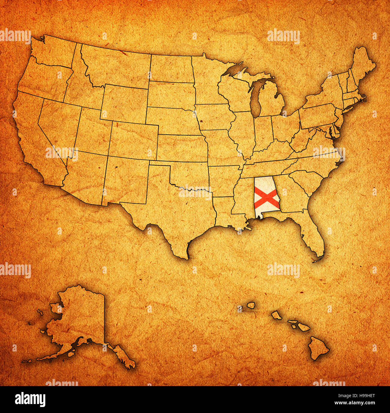 alabama on old vintage map of usa with state borders Stock Photo - Alamy