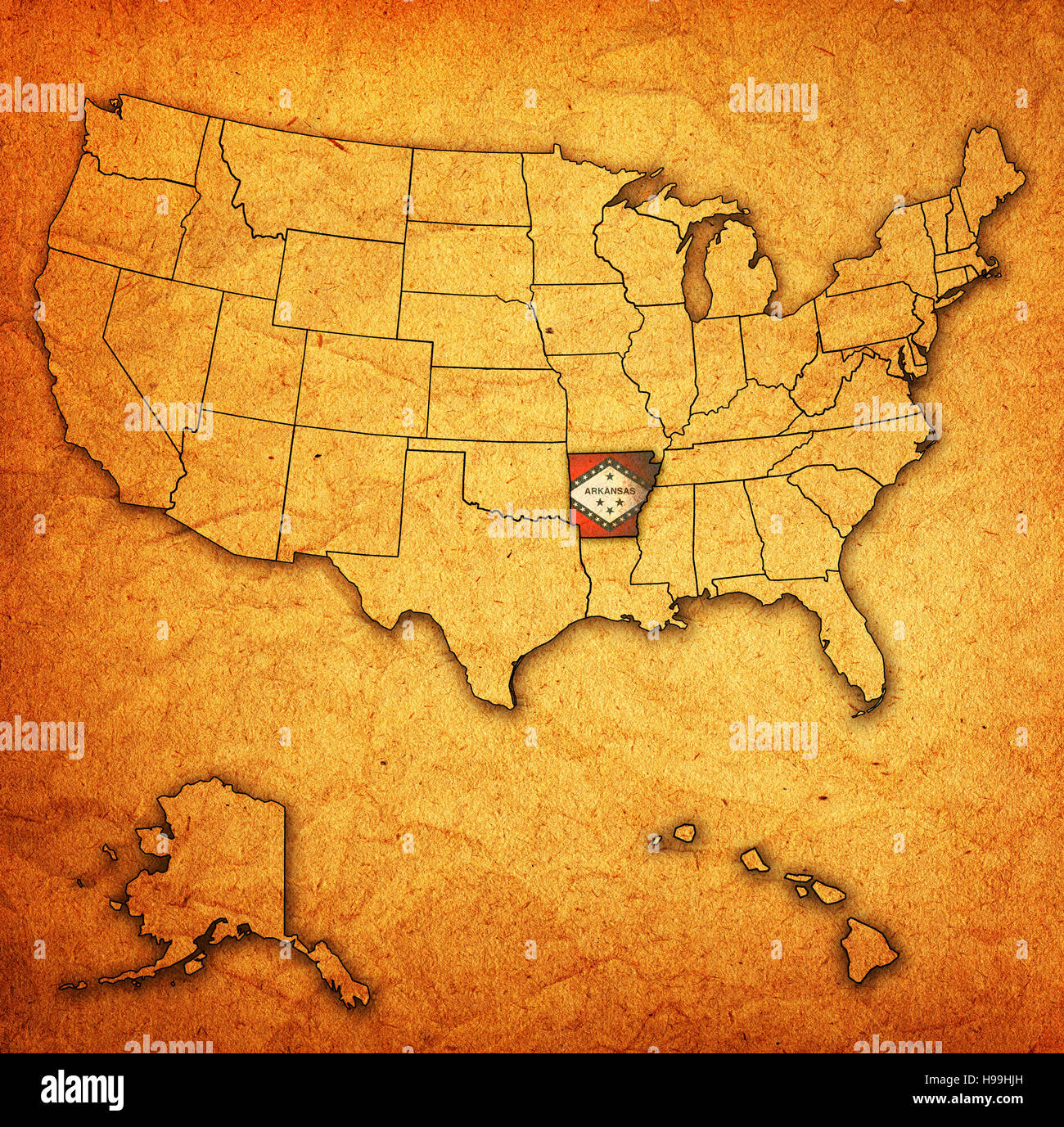 arkansas on old vintage map of usa with state borders Stock Photo - Alamy