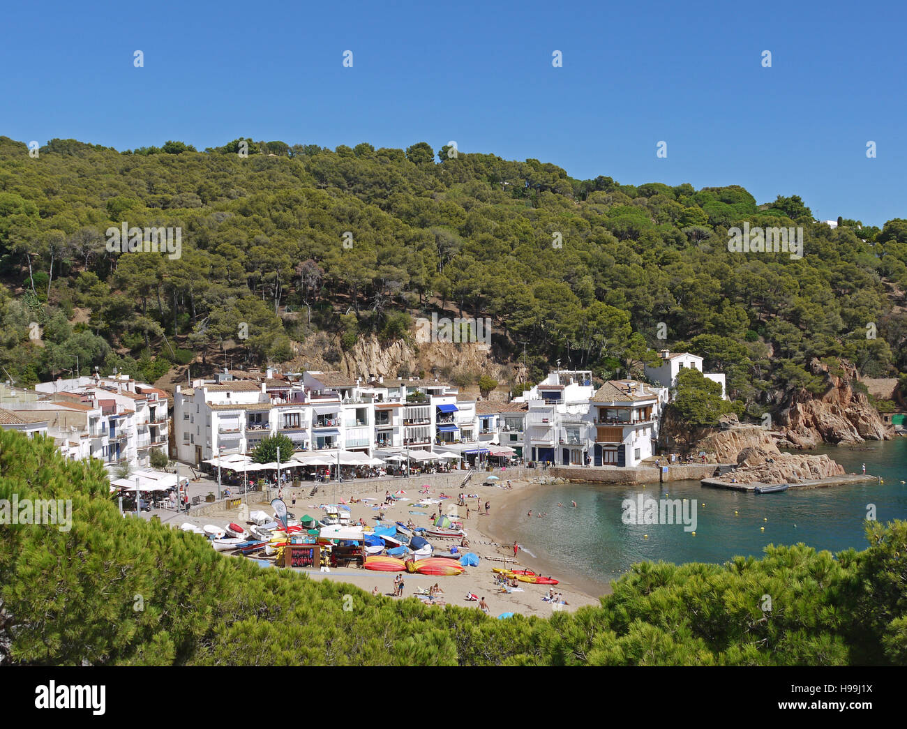 The tiny pretty holiday resort of Tamariu on the Costa Brava in Spain ...