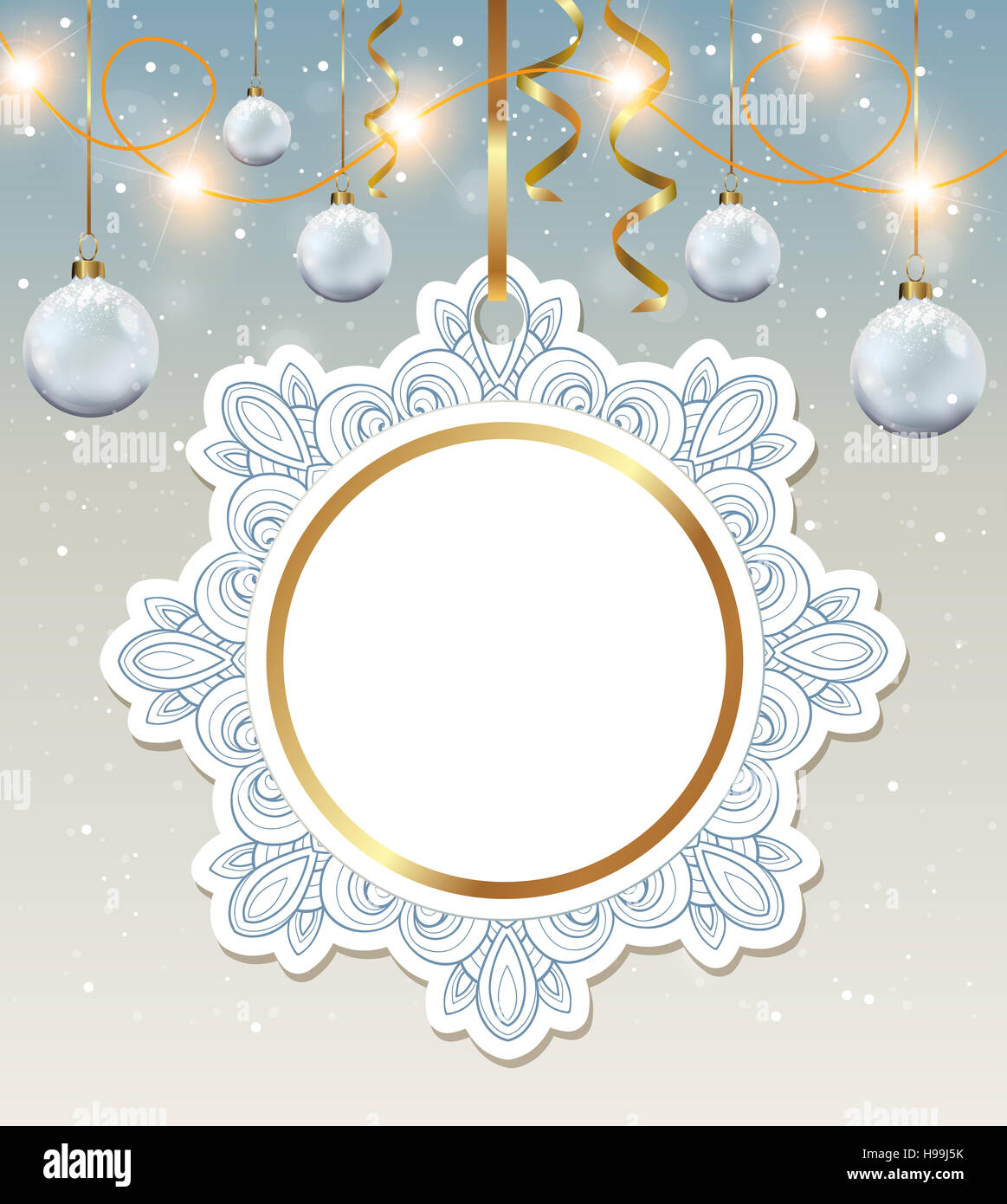Decorative round Christmas banner with white decorations Stock Photo ...