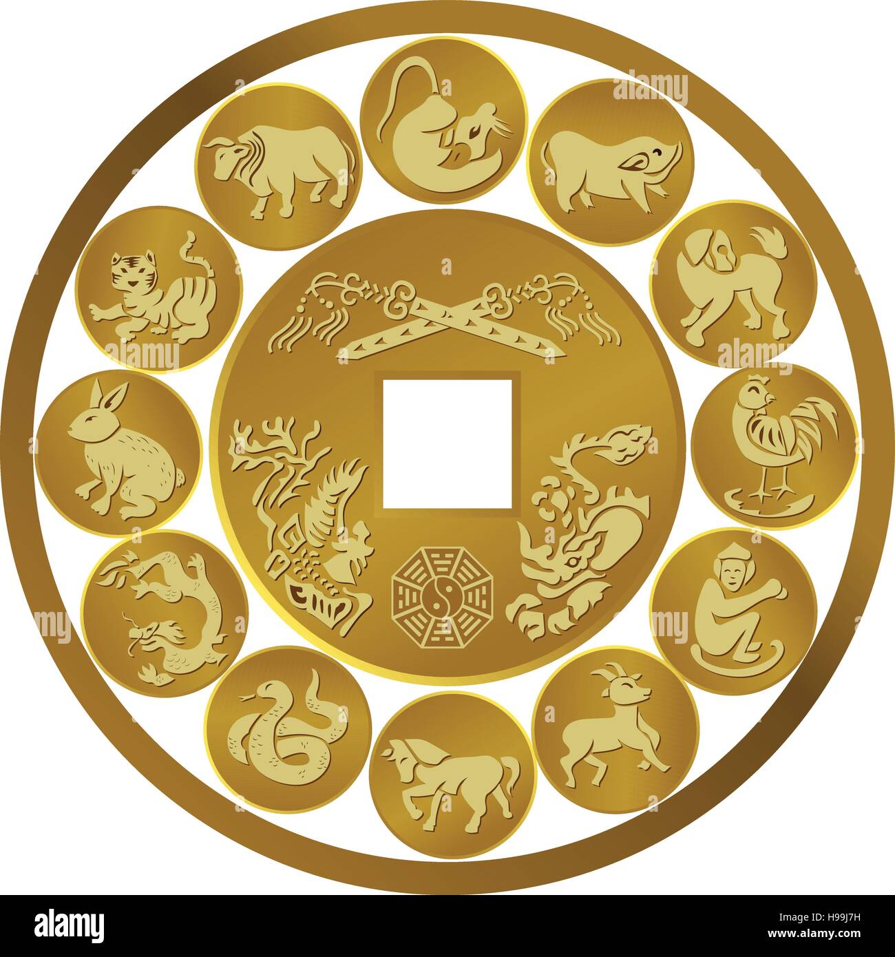 Vector illustration of Zodiac coin symbols Stock Vector Image & Art - Alamy