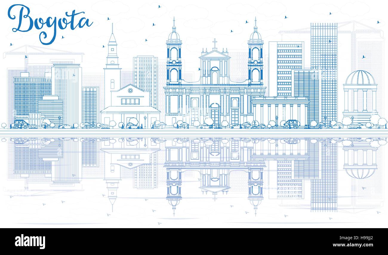 Outline Bogota Skyline with Blue Buildings and Reflections. Vector ...