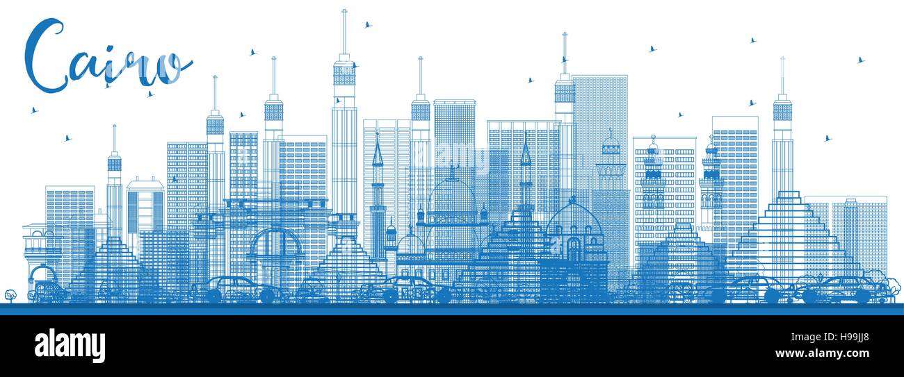 Outline Cairo Skyline with Blue Buildings. Vector Illustration ...