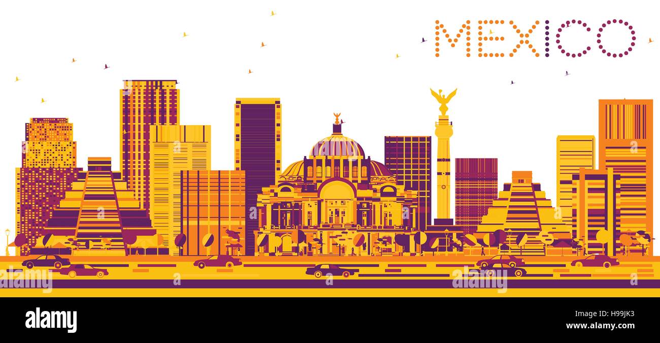 Mexico Skyline with Color Buildings. Vector Illustration. Business ...