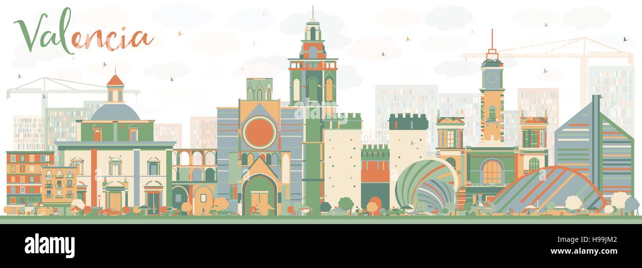 Abstract Valencia Skyline with Color Buildings. Vector Illustration ...