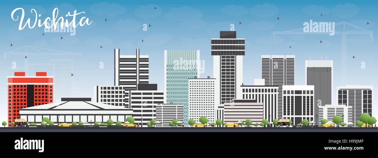 Wichita Skyline with Gray Buildings and Blue Sky. Vector Illustration ...