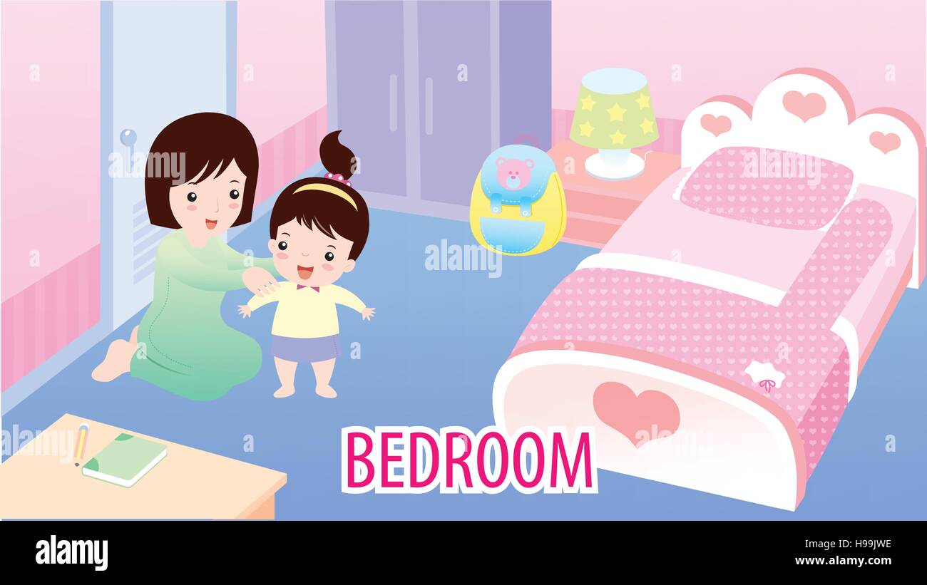 Bed furniture cartoon illustration hi-res stock photography and images ...