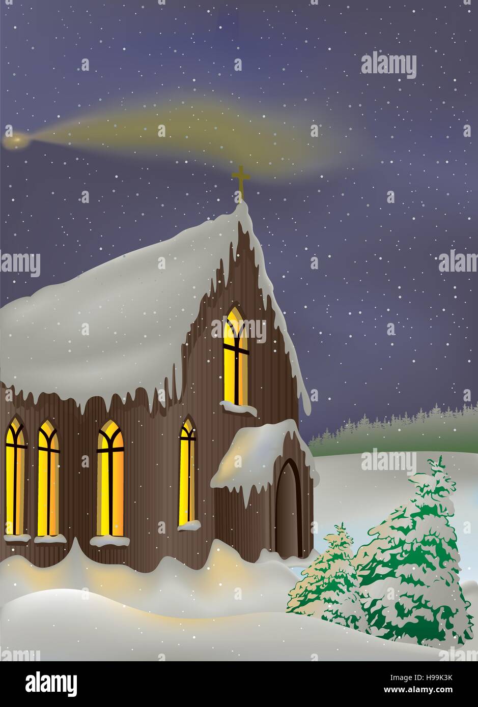 Snowy Wintry Church Stock Vector Image & Art - Alamy
