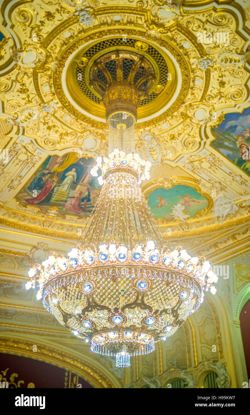 The outstanding crystal chandelier of the Opera Theater in Odessa Stock ...