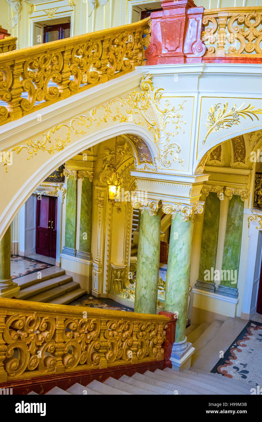 The principal staircases of the Opera house are made in rococo style ...