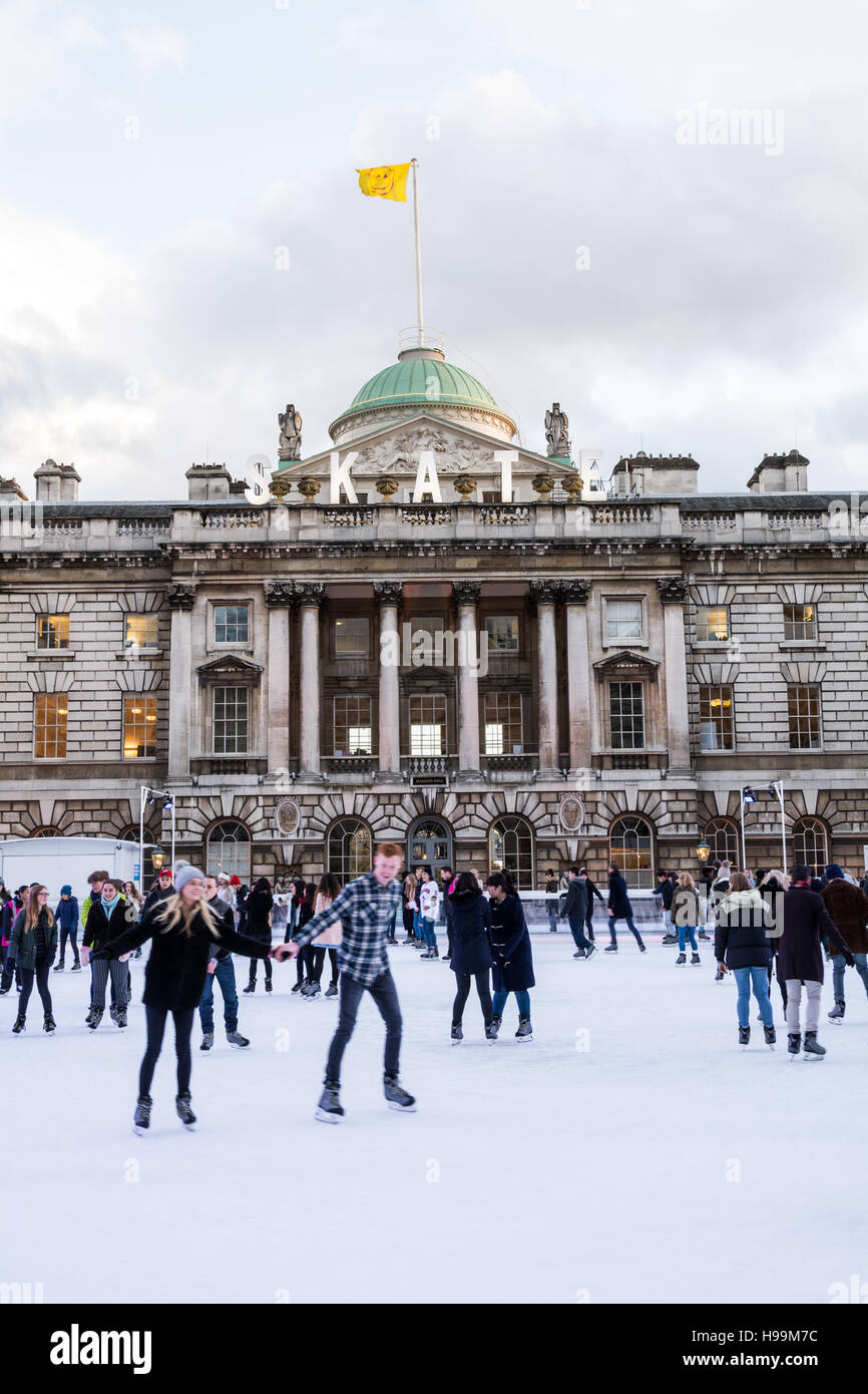 Skaters and Ice Rink at Skate, Somerset House, London, England, UK ...