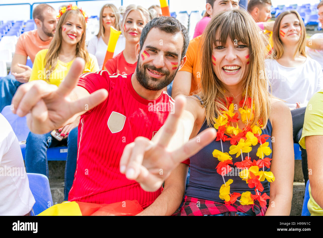 Group of Spanish soccer fans Stock Photo - Alamy