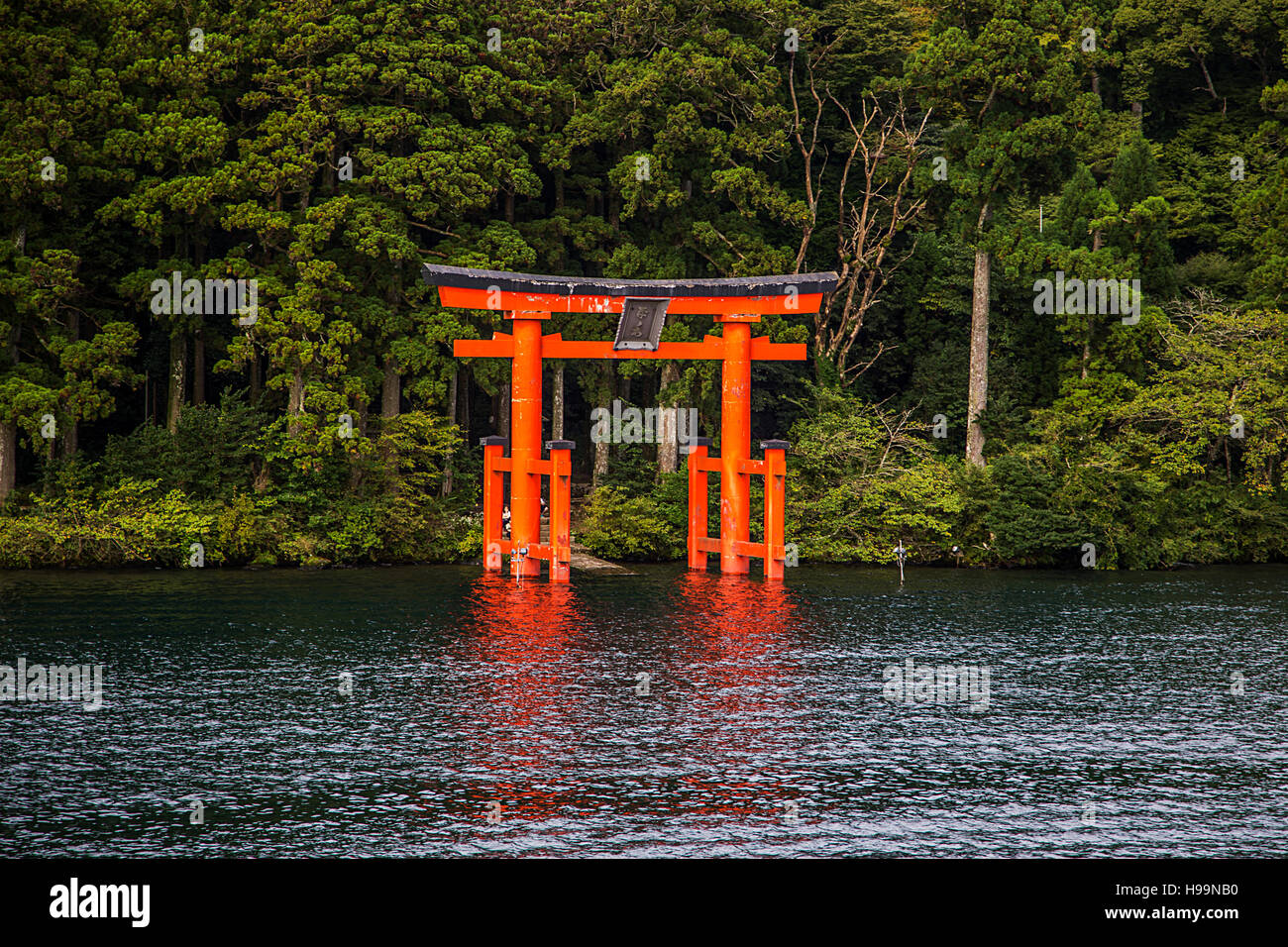 The red torii in Lake Ashi, Hakone,Japan Stock Photo - Alamy