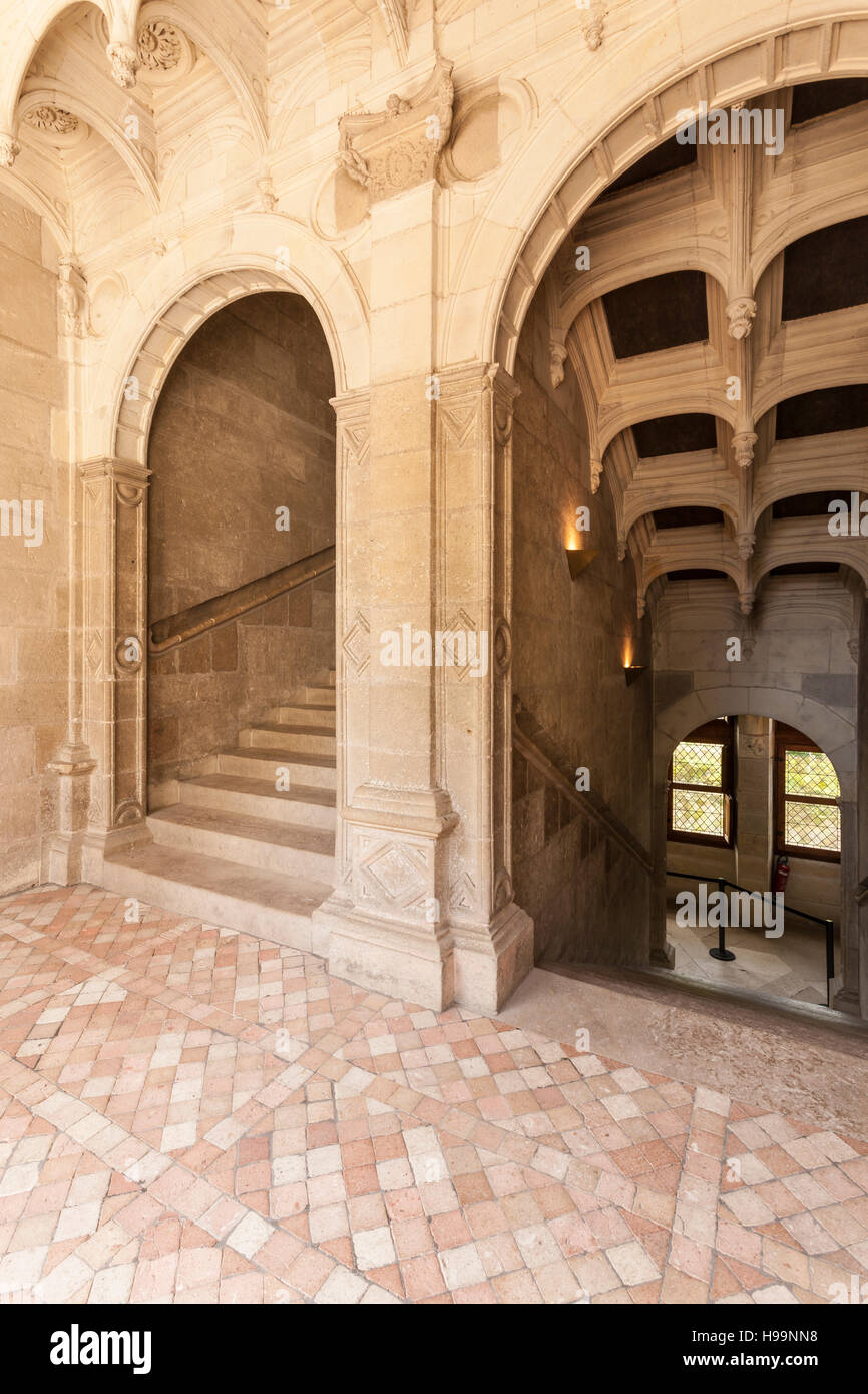 A detail shot of the magnificent staircase at the chateau of Azay-le ...