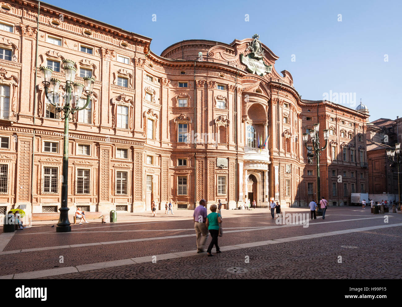 The baroque facade of Palazzo Carignano in Piazza Carignano Stock Photo ...