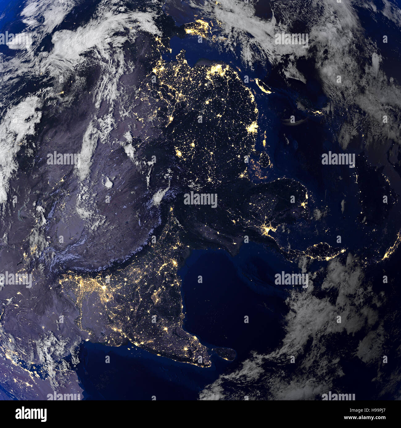 Earth night view from space 3d rendering Stock Photo - Alamy