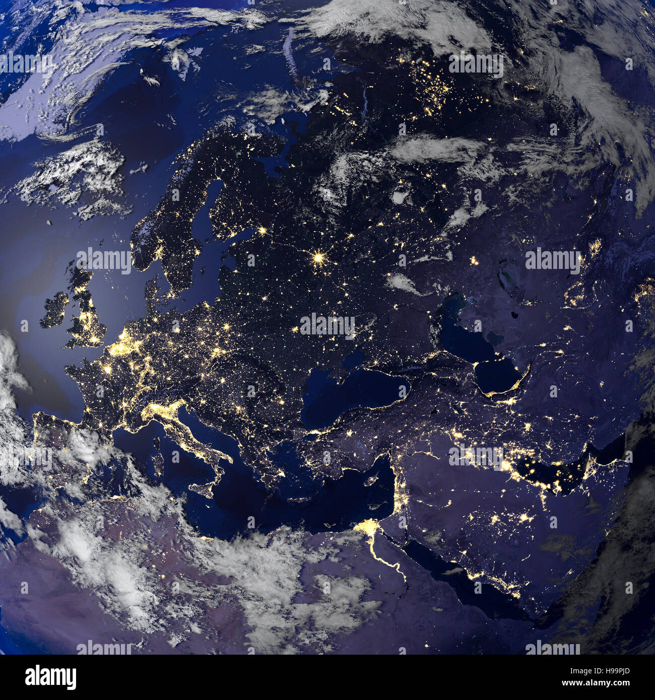 Earth night view from space 3d rendering Stock Photo - Alamy