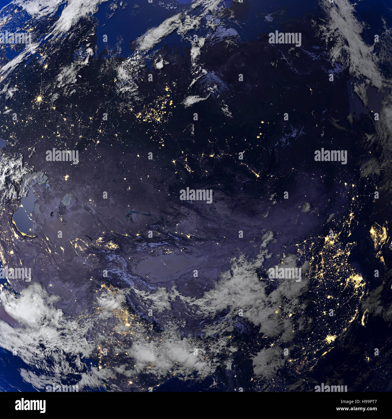 Earth night view from space 3d rendering Stock Photo - Alamy