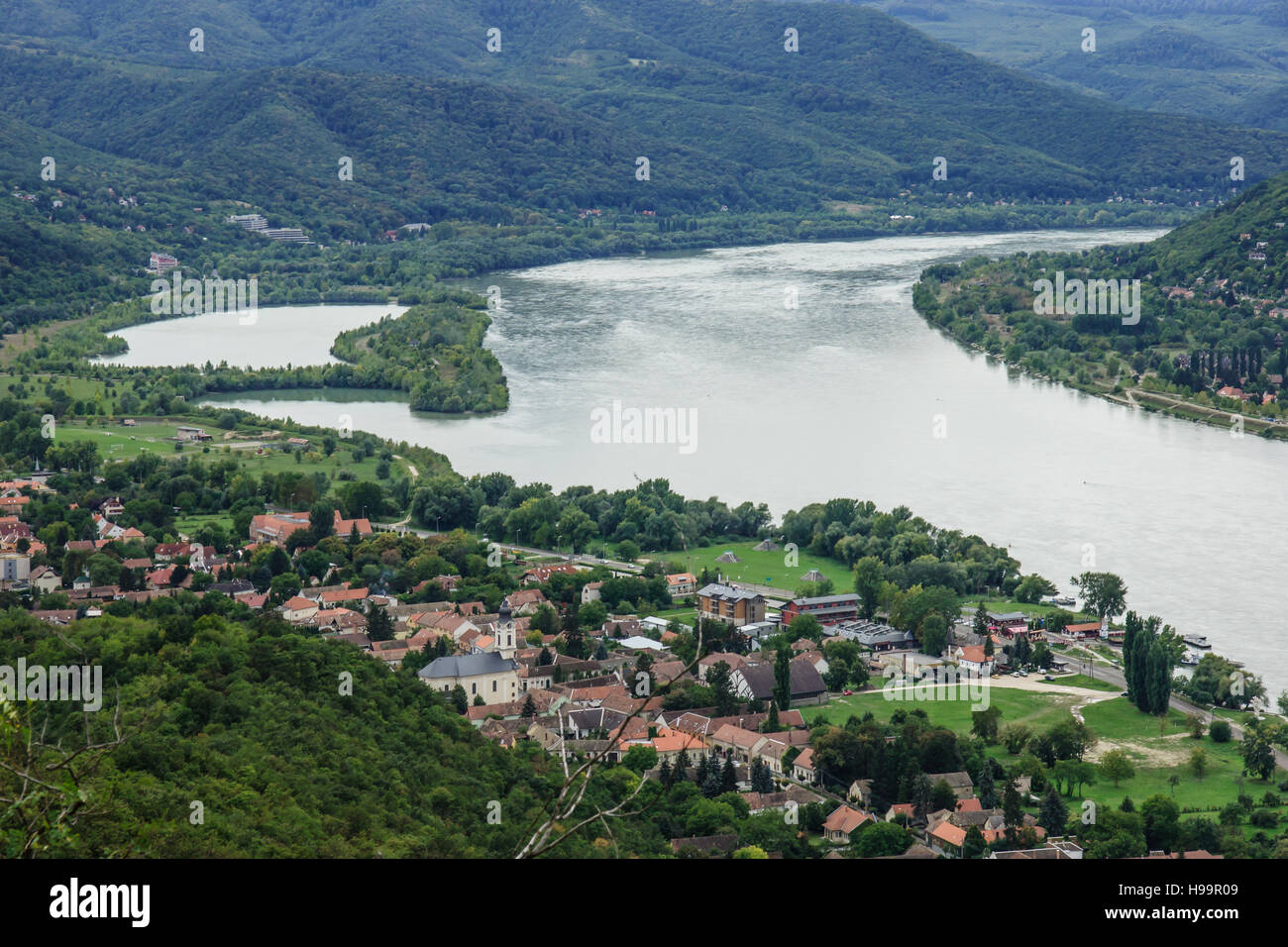 The bend of the Danube River. View from Visegrad, Hungary Stock Photo ...