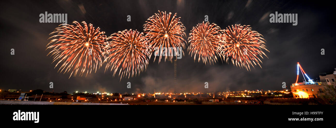 Beautiful fireworks at the Mqabba, Malta village feast in August Stock ...