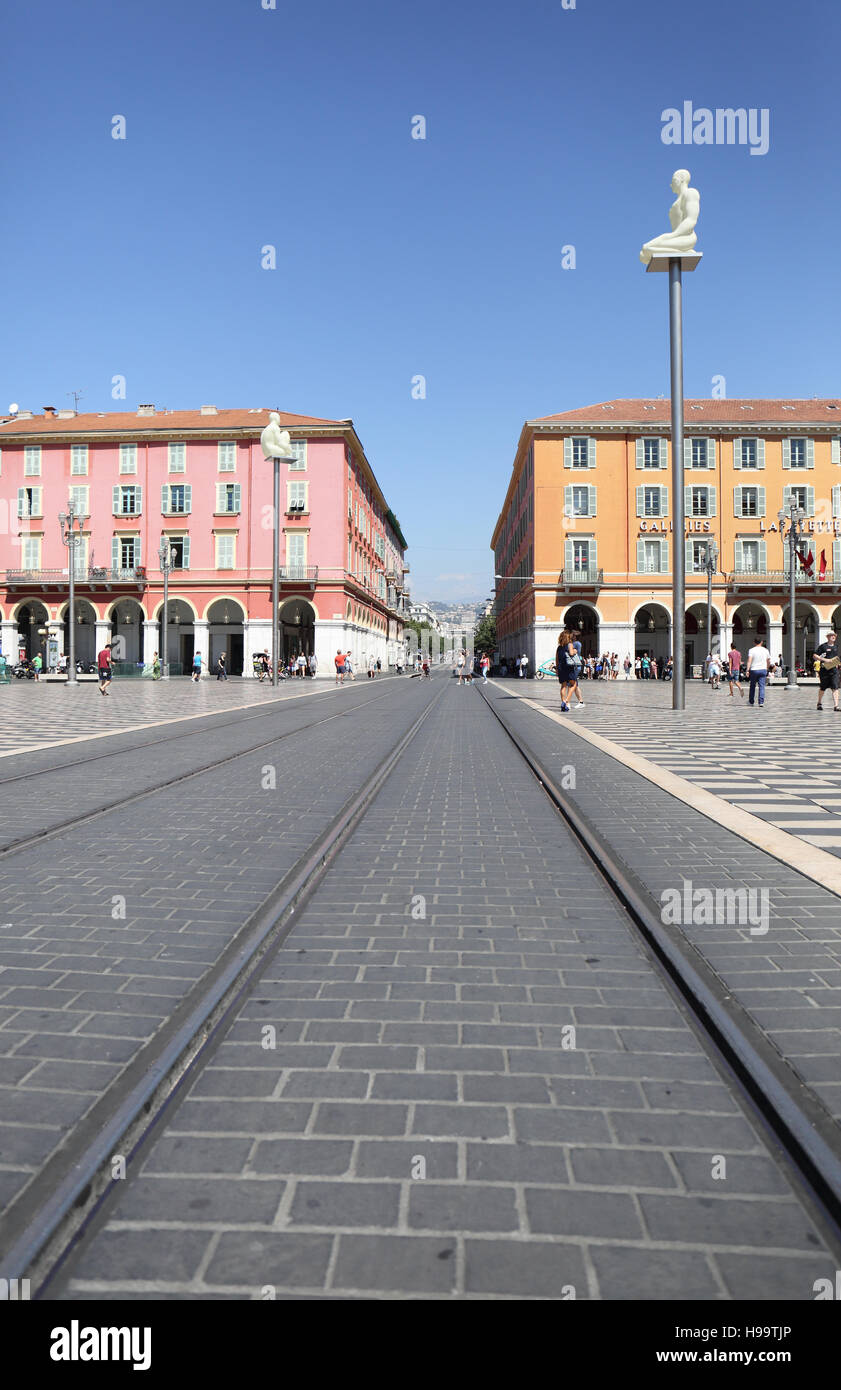 Main square in Nice showing tramlines Stock Photo - Alamy
