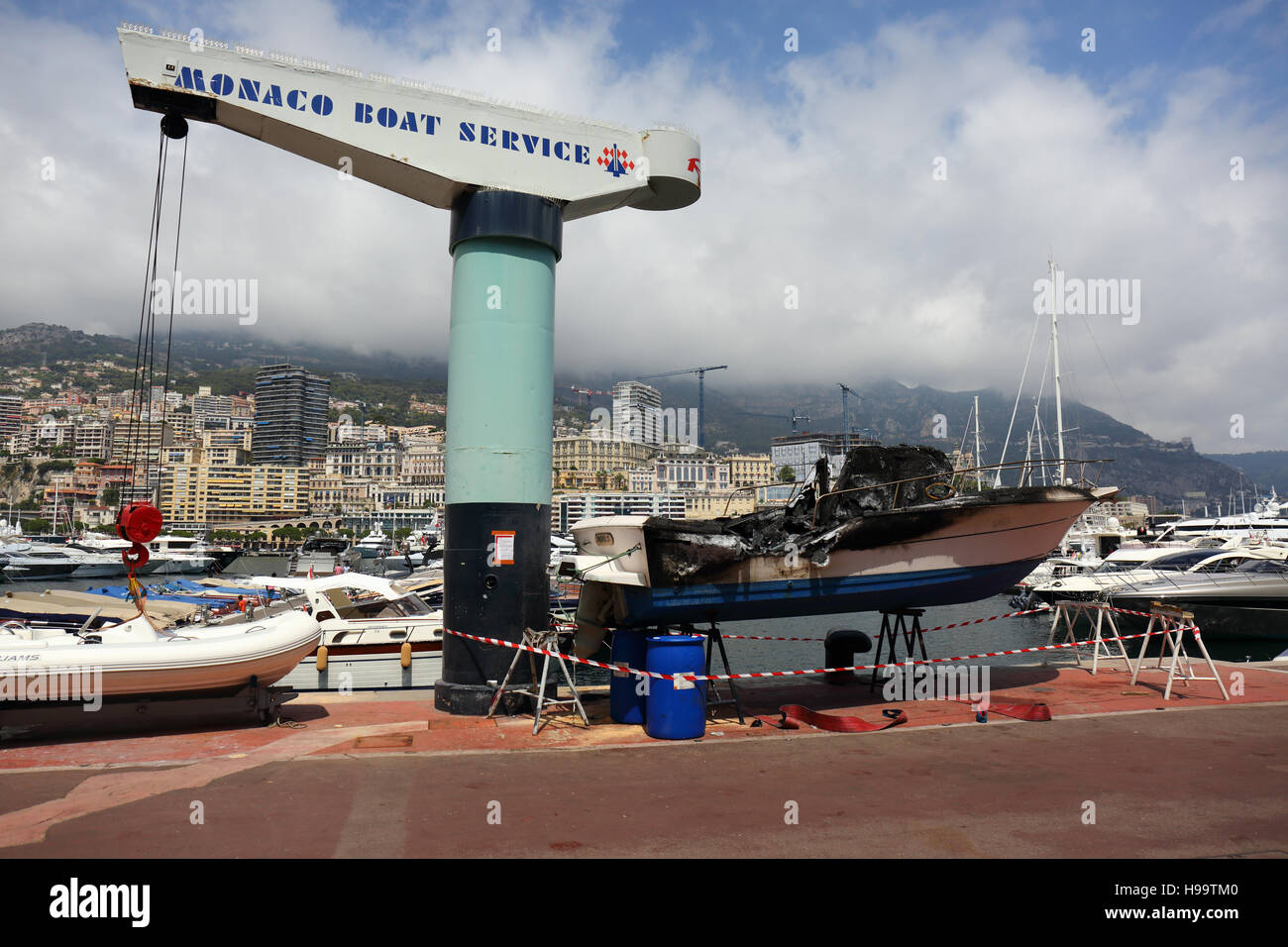Monaco boat service crane, monaco harbour Stock Photo - Alamy