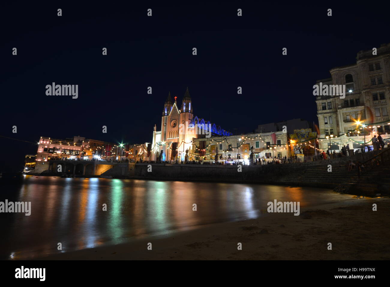 Balluta Bay at night during the village feast Stock Photo - Alamy