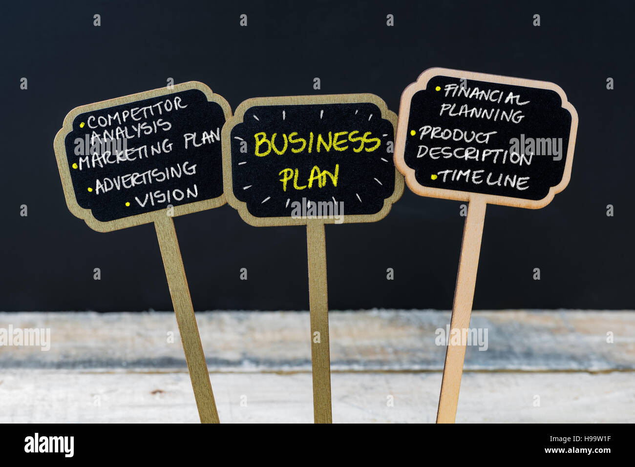 Concept message BUSINESS PLAN written with chalk on wooden mini ...