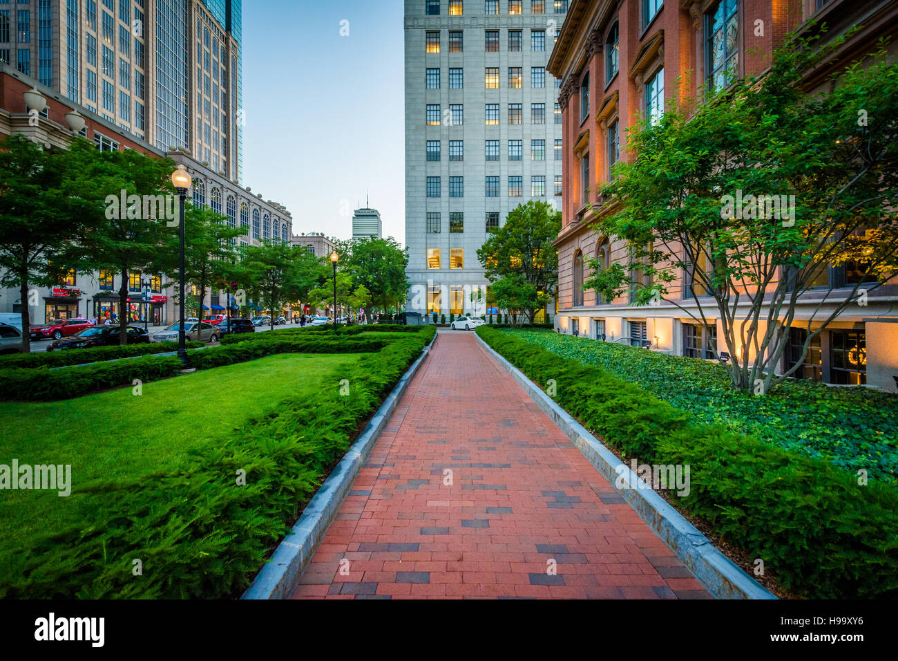 Walkway and buildings in Back Bay, Boston, Massachusetts Stock Photo ...
