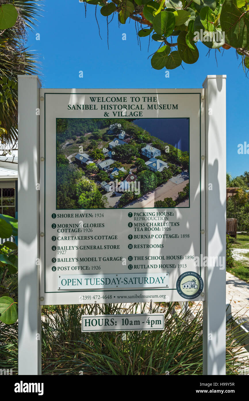 Florida, Sanibel Island, Sanibel Historical Museum & Village, sign ...