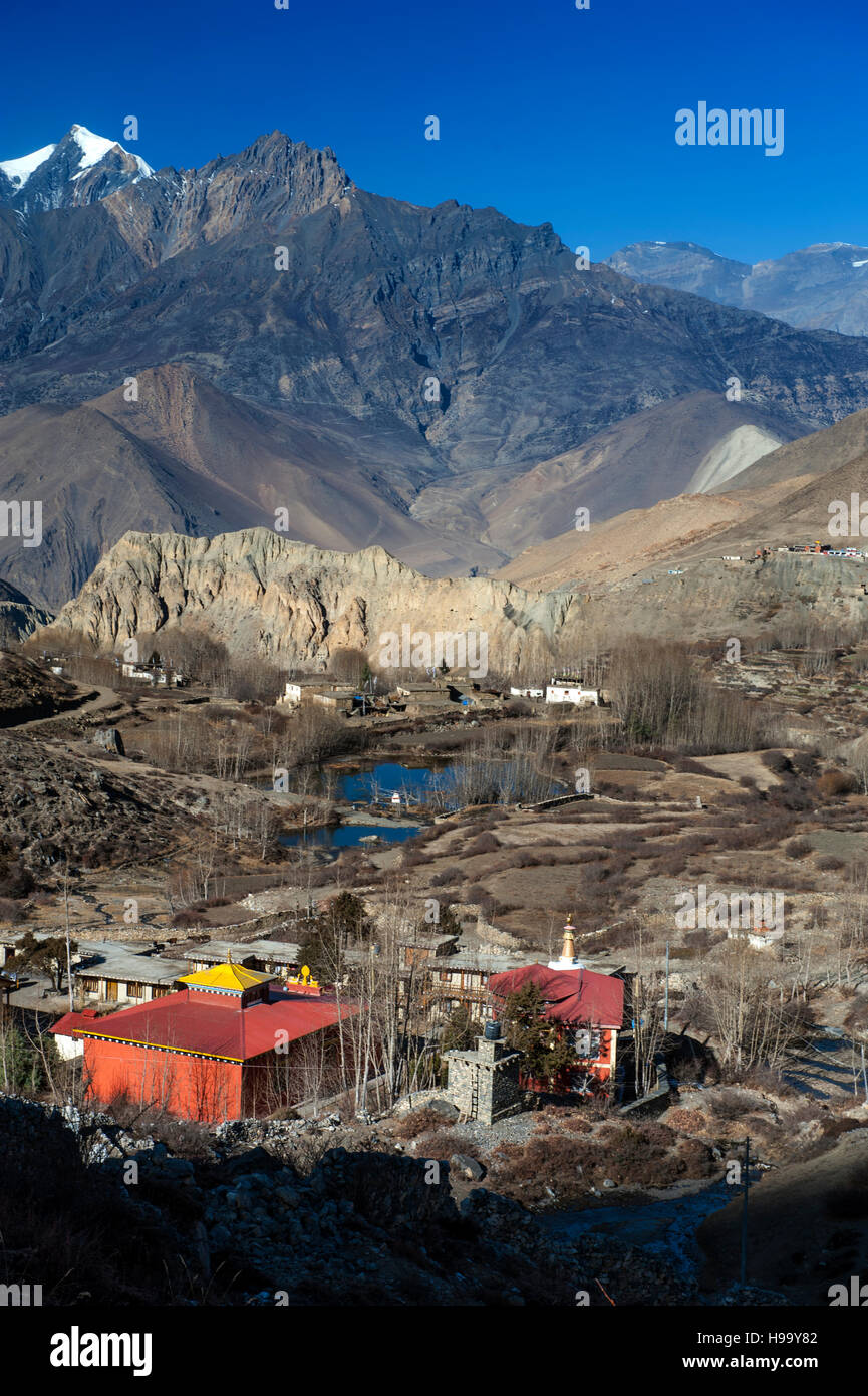 A monastery and ruined fortress overlooking the village of Jharkot near ...