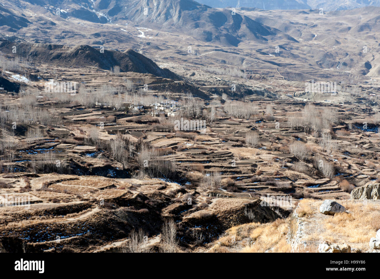 A monastery and ruined fortress overlooking the village of Jharkot near ...