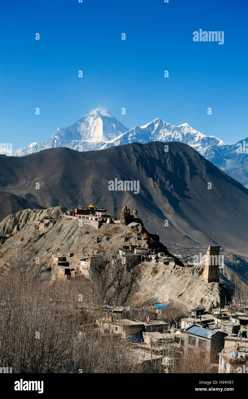 A monastery and ruined fortress overlooking the village of Jharkot near ...