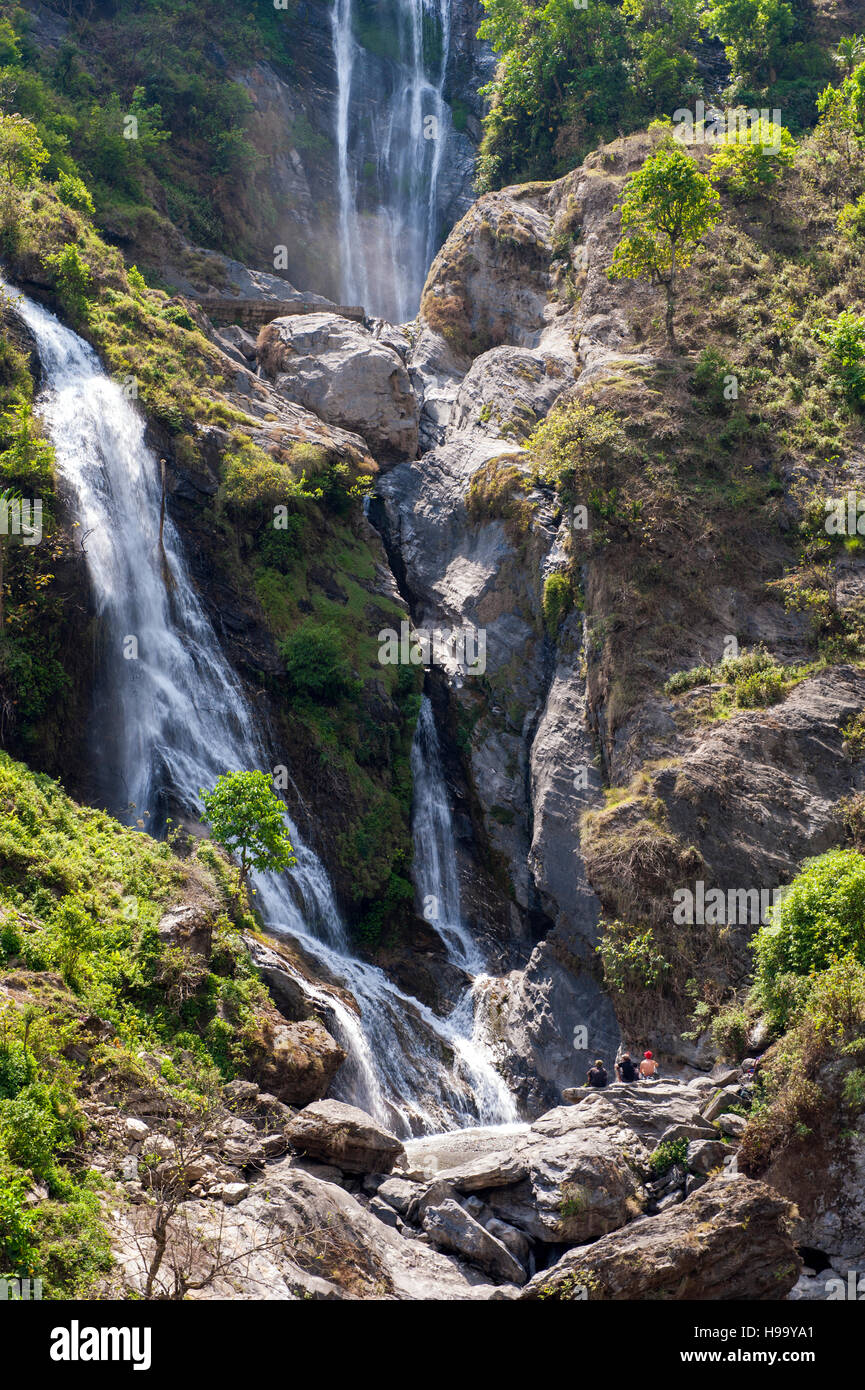Waterfall on the Manaslu Circuit near Machakhola, a two days walk from ...
