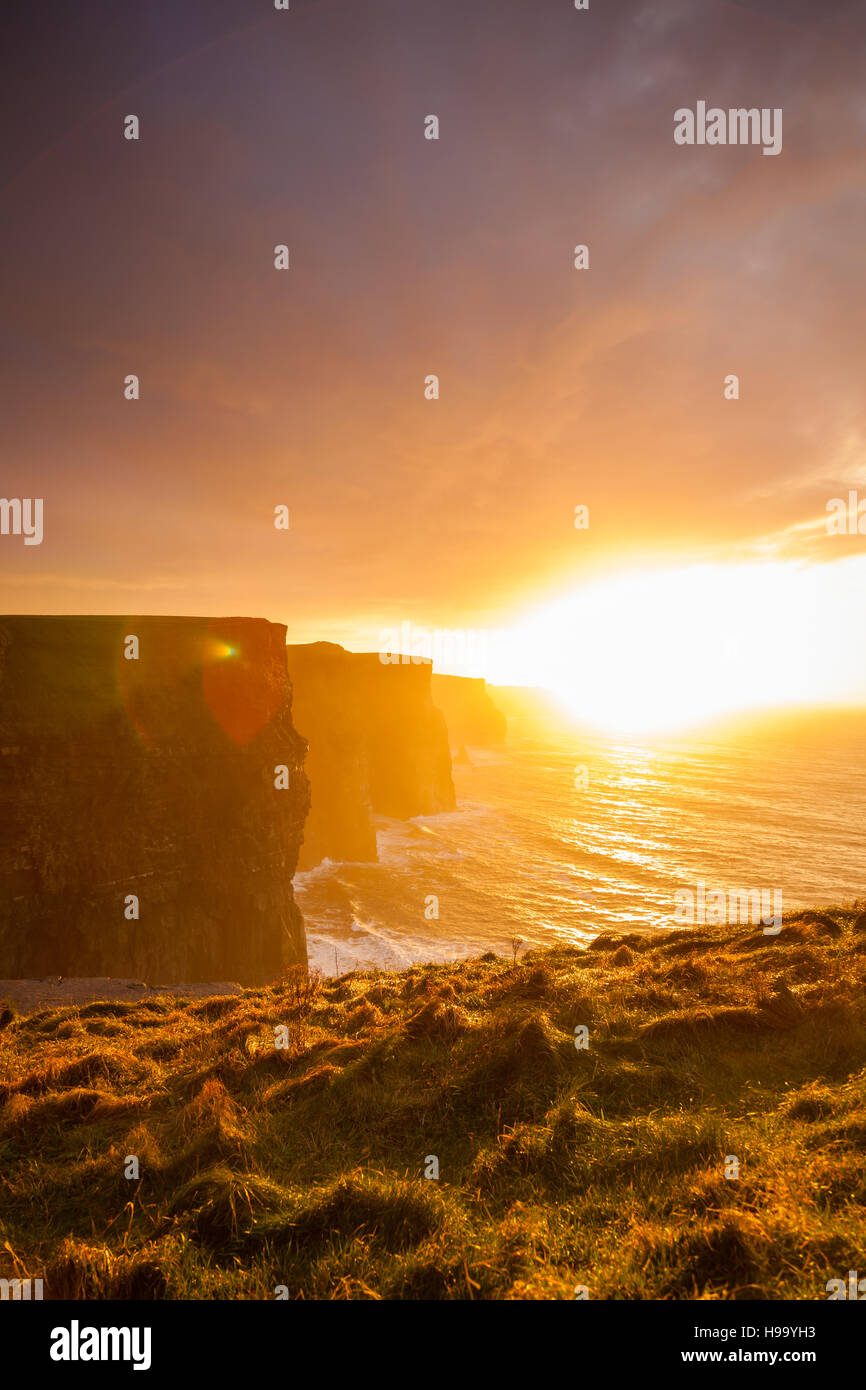 Famous cliffs of Moher at sunset in Co. Clare Ireland Europe. Beautiful ...