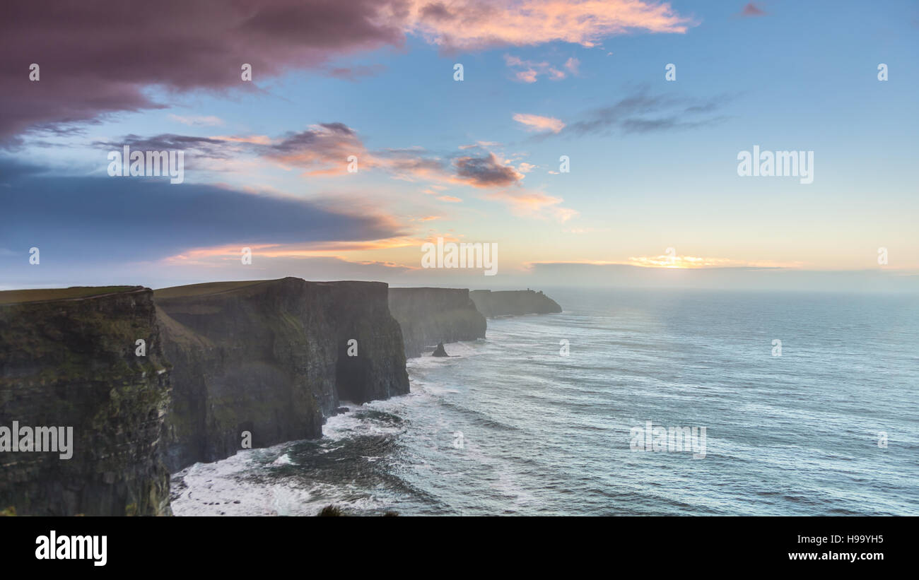 Famous cliffs of Moher at sunset in Co. Clare Ireland Europe. Beautiful ...