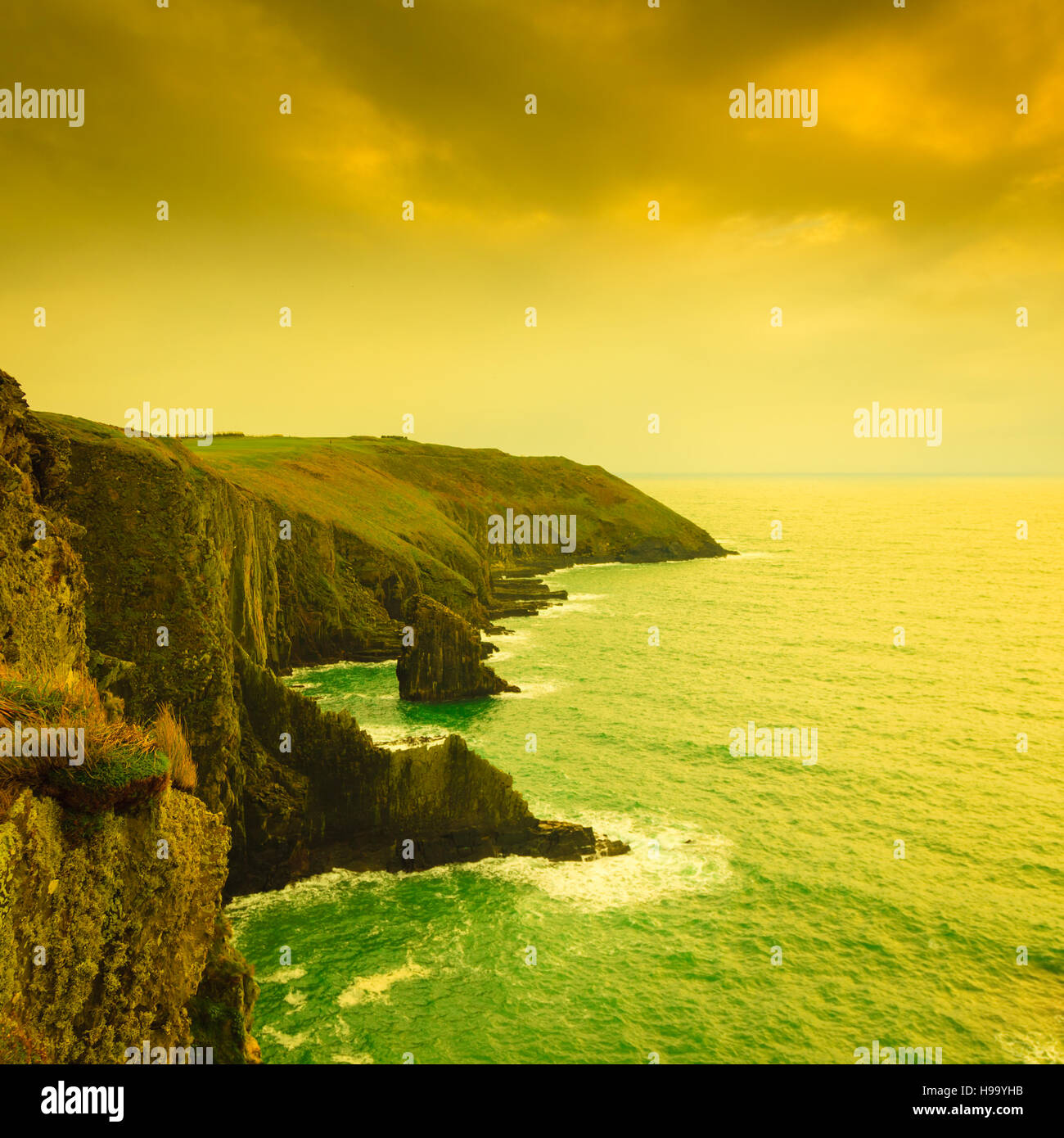 Irish landscape. Coastline atlantic ocean rocky coast scenery. County ...
