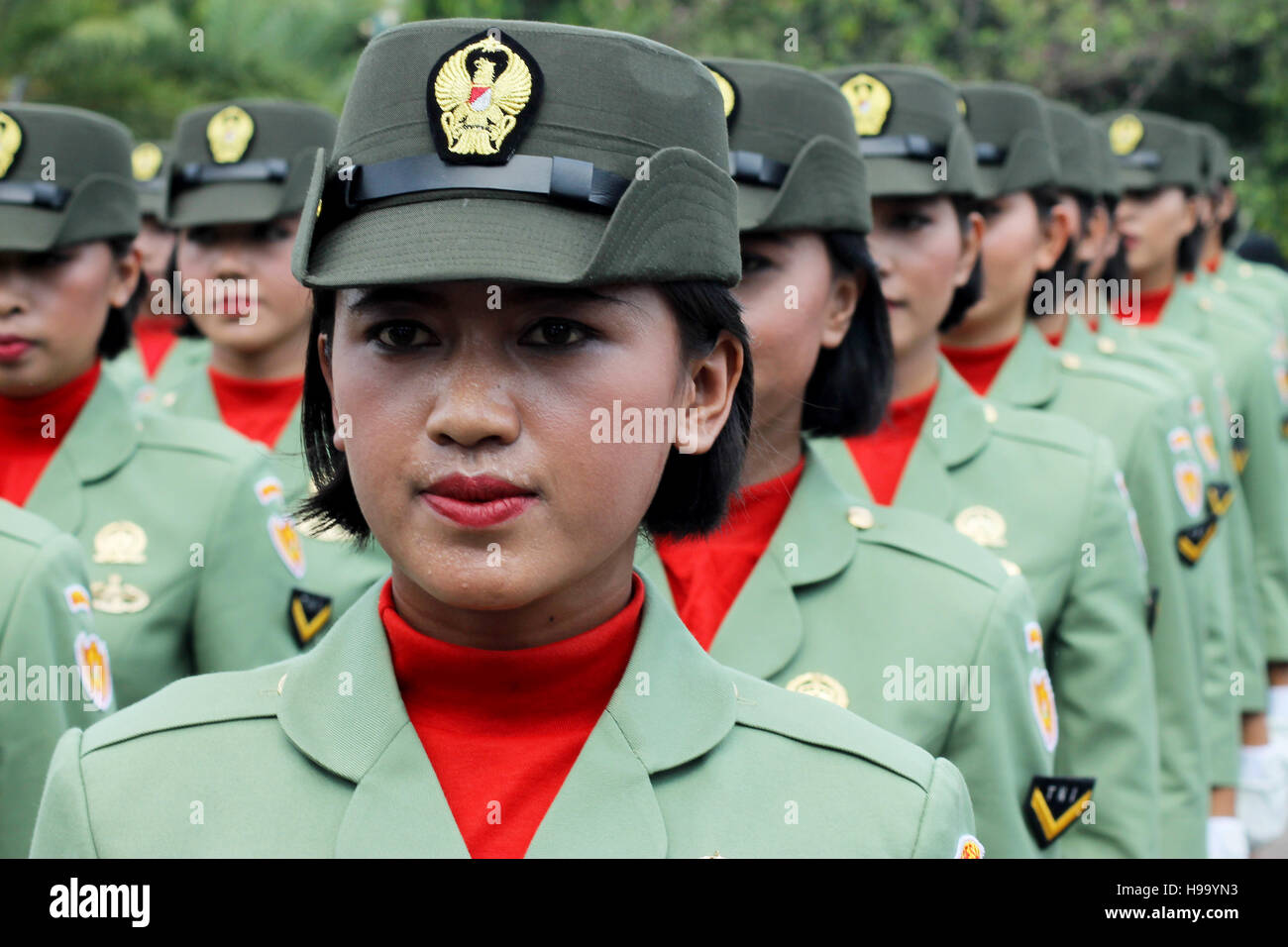 Indonesian military women's army corps marching in independence day ...