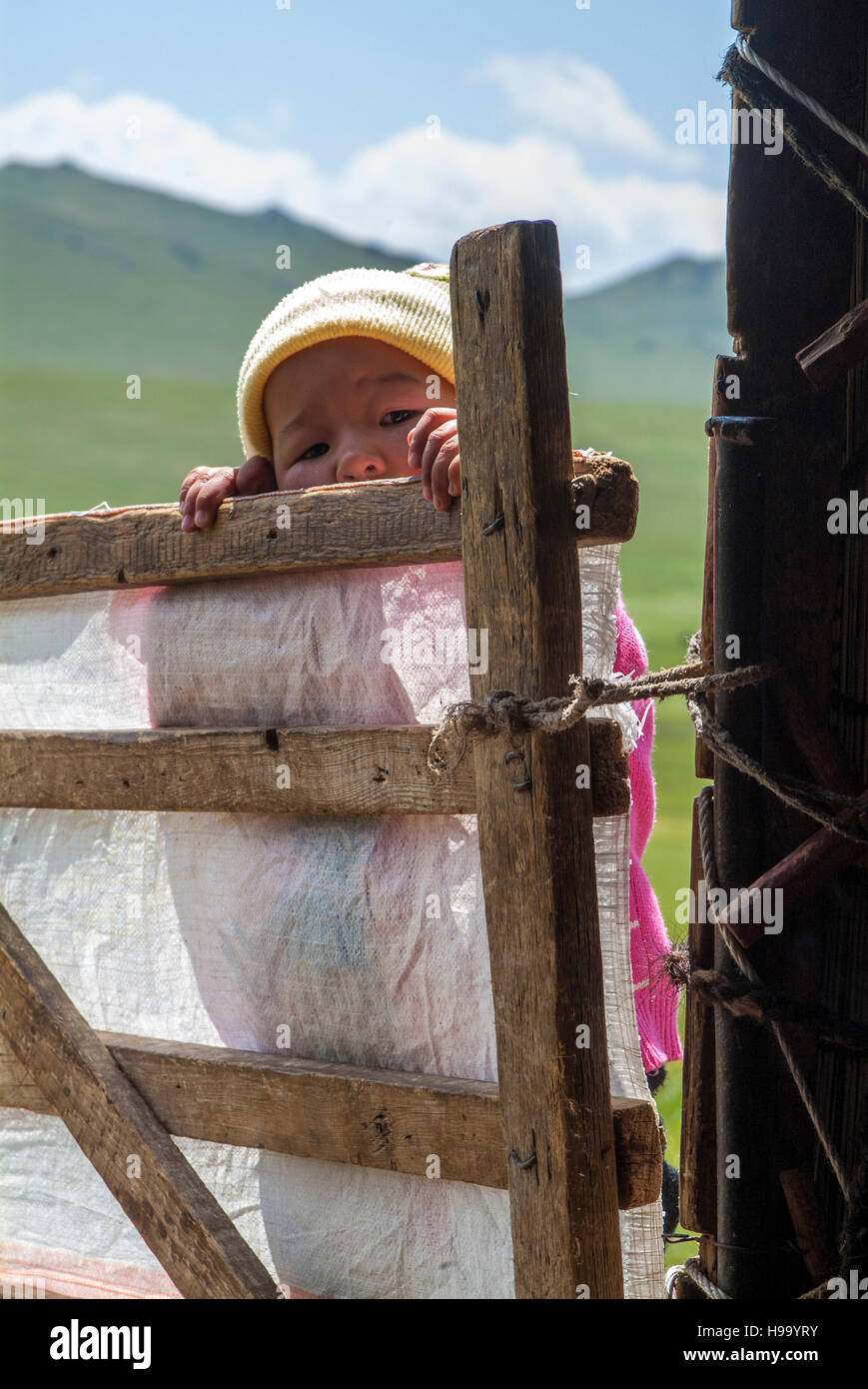 A young nomad girl in her family's yurt in central Kyrgyzstan Stock ...